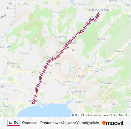 X6 Route: Schedules, Stops & Maps - Swansea (Updated)