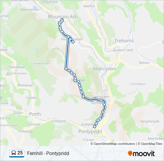 25 Route: Schedules, Stops & Maps - Pontypridd (Updated)