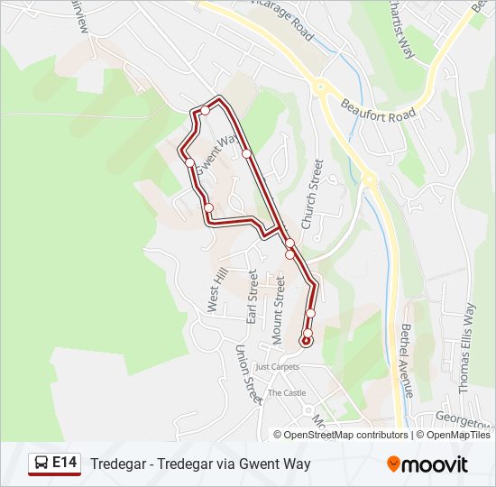 e14 Route: Schedules, Stops & Maps - Tredegar (Updated)