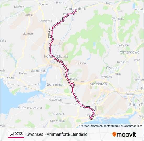 X13 Route: Schedules, Stops & Maps - Ammanford (Updated)