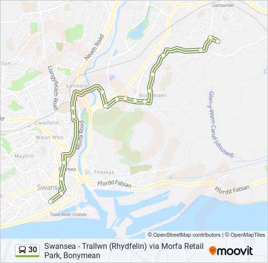 30 Route: Schedules, Stops & Maps - Trallwn (Updated)