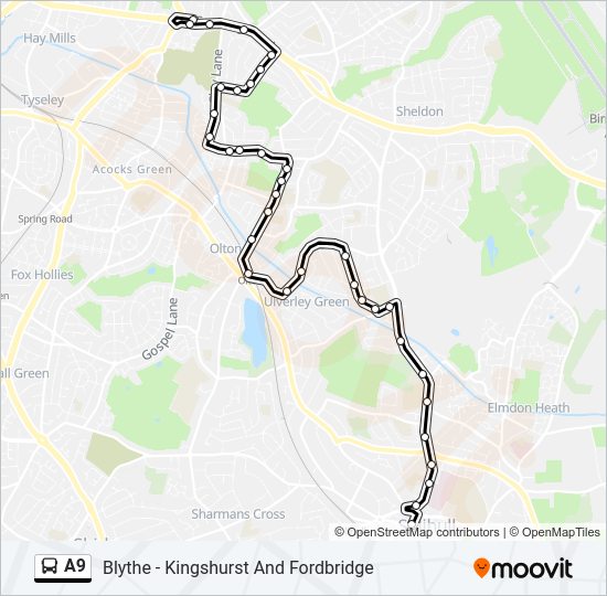 a9 Route: Schedules, Stops & Maps - South Yardley (Updated)