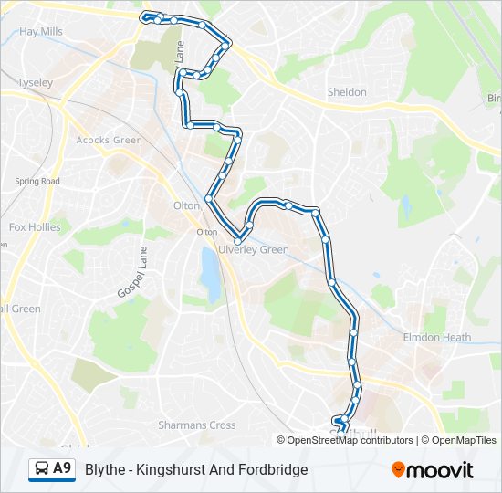 a9 Route: Schedules, Stops & Maps - South Yardley (Updated)