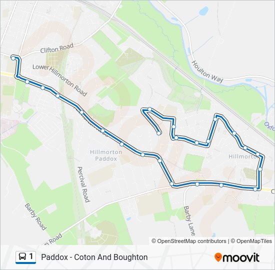 1 Route: Schedules, Stops & Maps - Rugby Clifton Road (Updated)