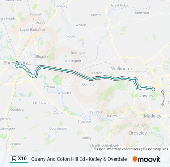 x10 Route: Schedules, Stops & Maps - Telford Town Centre (Updated)