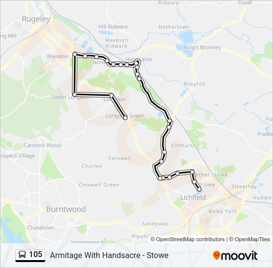 105 Route: Schedules, Stops & Maps - Longdon Green (Updated)