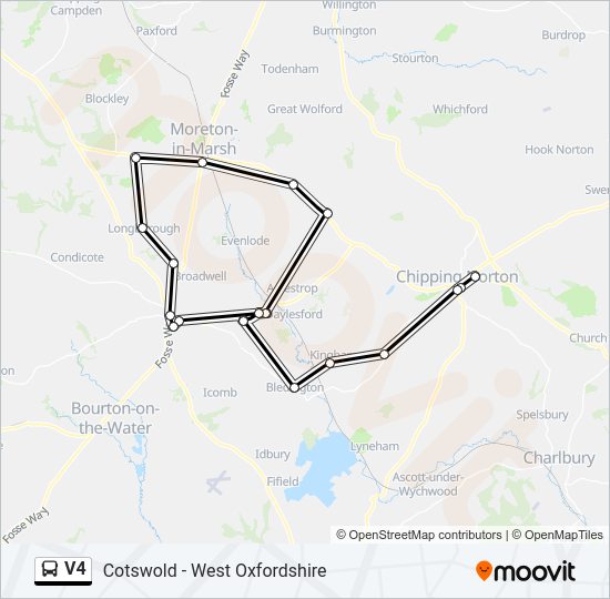 v4 Route: Schedules, Stops & Maps - Upper Oddington (Updated)