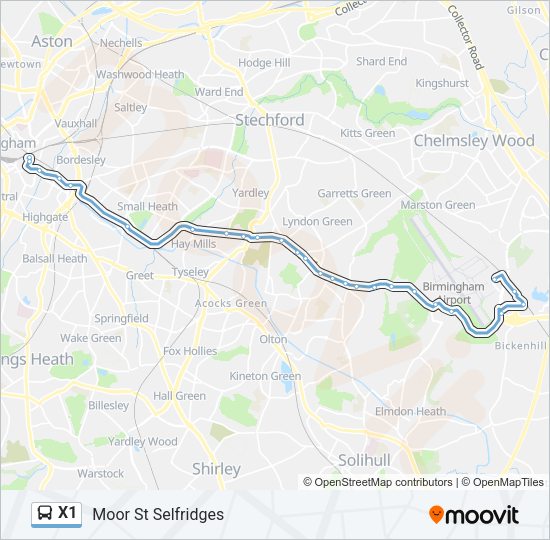 x1 Route: Schedules, Stops & Maps - Moor St Selfridges (Updated)
