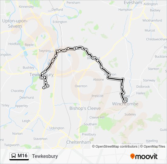 m16 Route: Schedules, Stops & Maps - Newtown (Tewkesbury) (Updated)