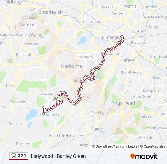 X21 Route: Schedules, Stops & Maps - Shenley Fields Centre (Updated)