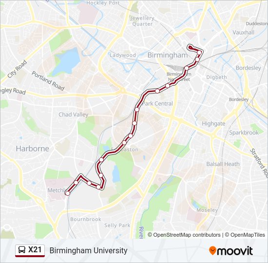 x21 Route: Schedules, Stops & Maps - Birmingham University (Updated)