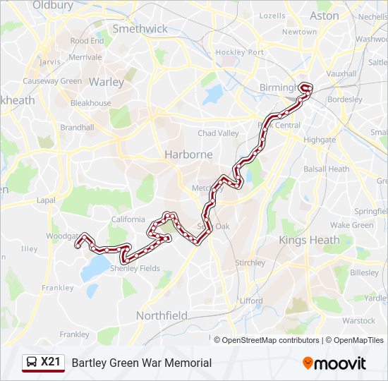 X21 Route: Schedules, Stops & Maps - Bartley Green War Memorial (Updated)