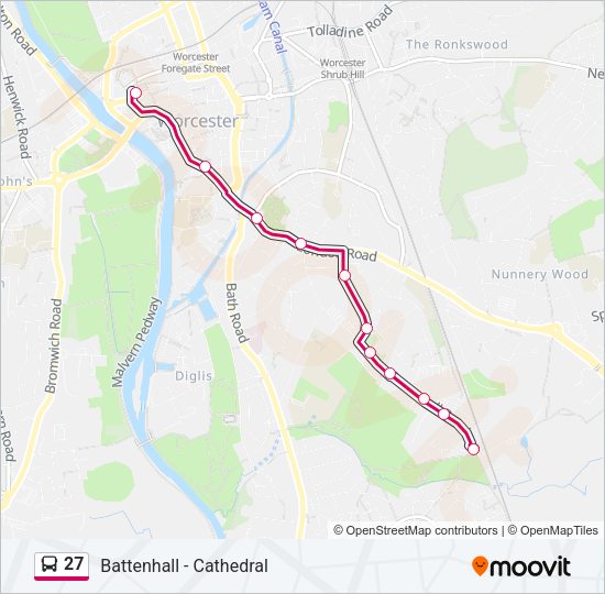 27 Route: Schedules, Stops & Maps - Battenhall Rise (Updated)