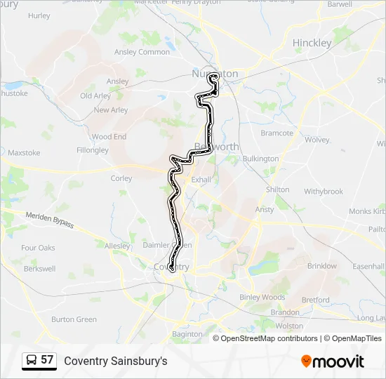 57 Route: Schedules, Stops & Maps - Coventry Sainsbury's (Updated)