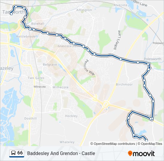 66 Route: Schedules, Stops & Maps - Tamworth Corporation St (Updated)