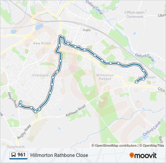 961 Route: Schedules, Stops & Maps - Hillmorton Rathbone Close (Updated)