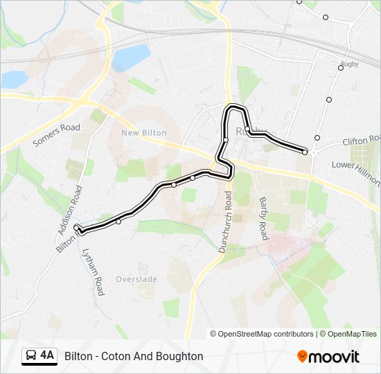 4A Route: Schedules, Stops & Maps - Rugby Bilton Road (Updated)