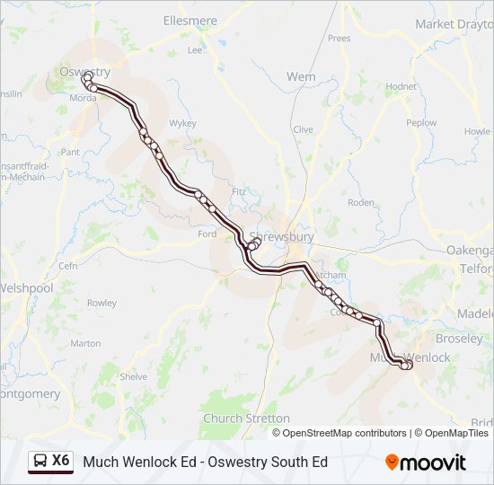 X6 Route: Schedules, Stops & Maps - Oswestry (Updated)