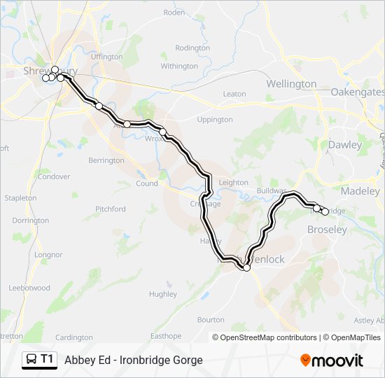 T1 Route: Schedules, Stops & Maps - Shrewsbury Abbey (Updated)