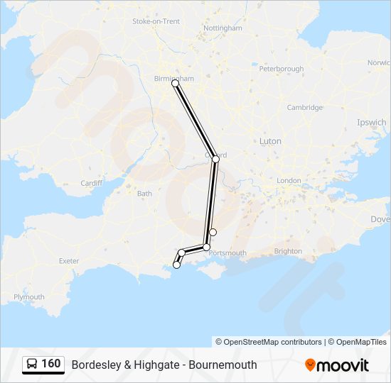 160 Route: Schedules, Stops & Maps - Lansdowne, Bournemouth - Digbeth ...