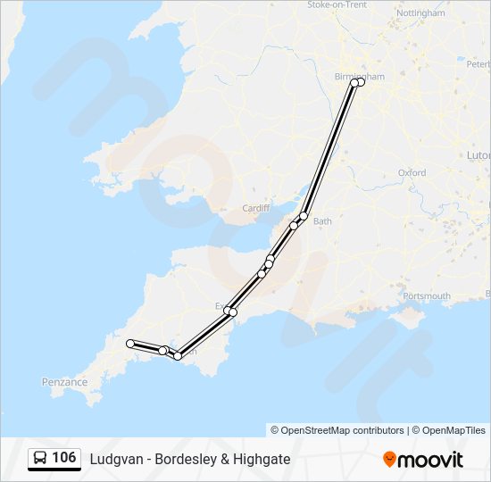 106 Route: Schedules, Stops & Maps - Bodmin - Digbeth, Birmingham (Updated)