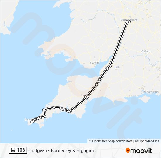 106 Route: Schedules, Stops & Maps - Digbeth, Birmingham - Penzance ...