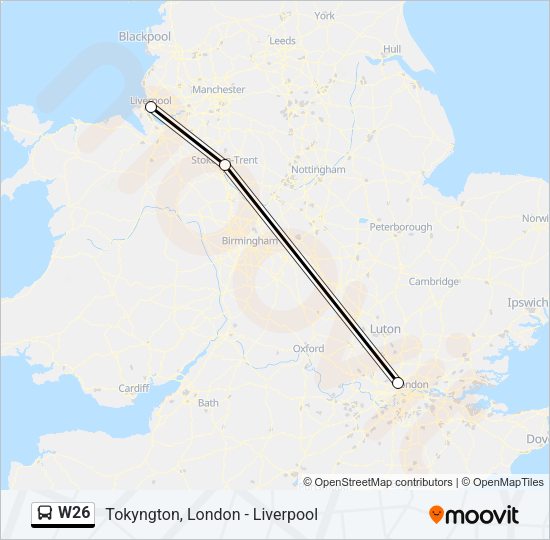 W26 Route: Schedules, Stops & Maps - Tokyngton, London - Liverpool ...