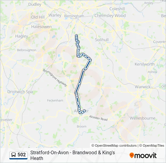 502 Route: Schedules, Stops & Maps - Alcester Rd South, Addison Rd ...