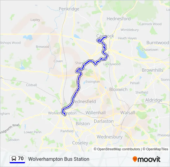 70 Route: Schedules, Stops & Maps - Wolverhampton Bus Station (Updated)