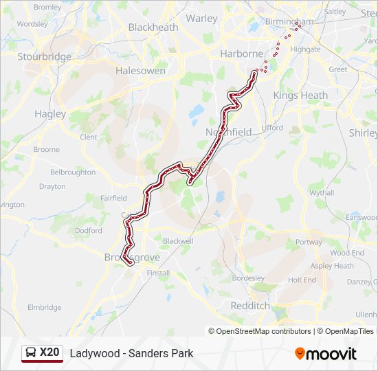 X20 Route: Schedules, Stops & Maps - Bromsgrove Bus Station (Updated)