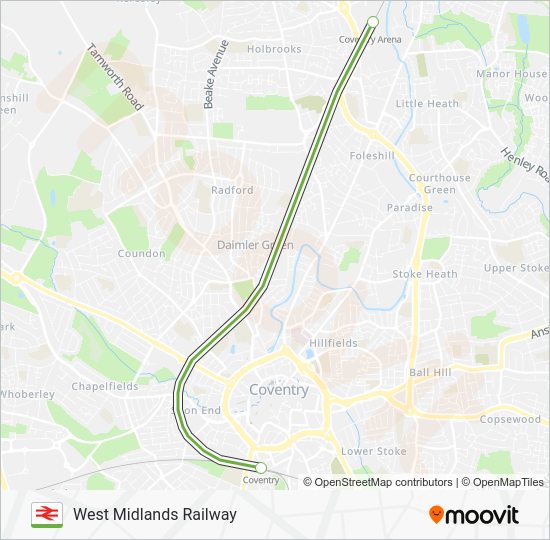 WEST MIDLANDS RAILWAY Route: Schedules, Stops & Maps - Coventry Arena ...