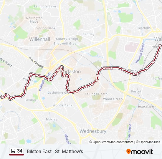 34 Route: Schedules, Stops & Maps - Bilston (Updated)