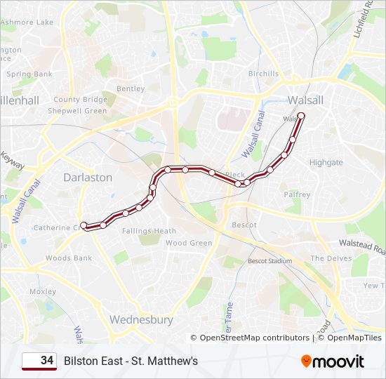 34 Route: Schedules, Stops & Maps - Darlaston (Updated)