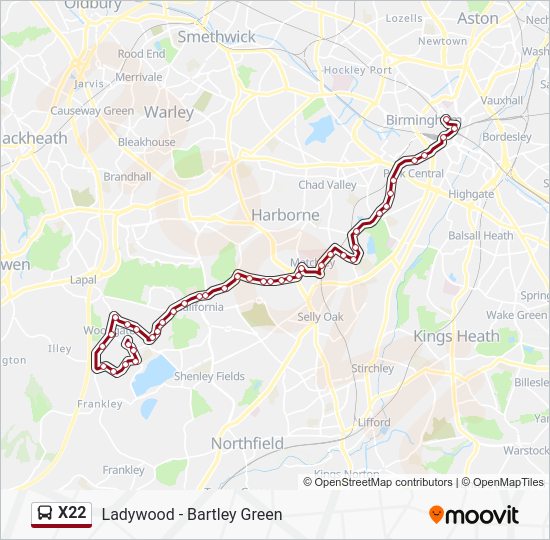 x22 Route: Schedules, Stops & Maps - Bartley Green War Memorial (Updated)