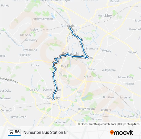 56 Route: Schedules, Stops & Maps - Nuneaton Bus Station B1 (Updated)