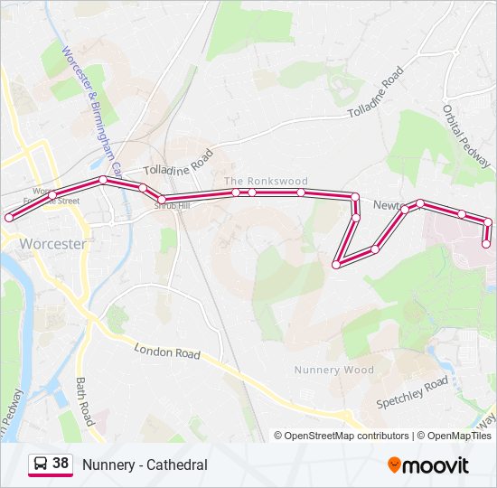 38 Route: Schedules, Stops & Maps - Worcestershire Royal Hospital (Updated)