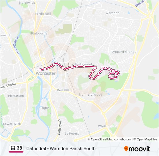 38 Route: Schedules, Stops & Maps - Worcs Bus Stn (Updated)
