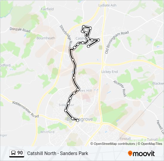 90 Route: Schedules, Stops & Maps - Catshill (Updated)