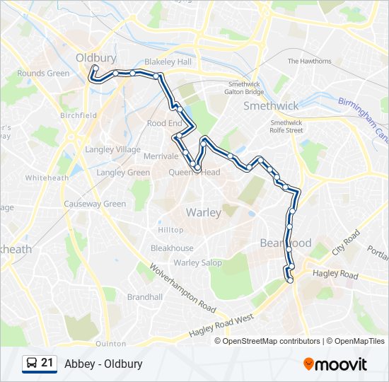 21 Route: Schedules, Stops & Maps - Bearwood (Updated)