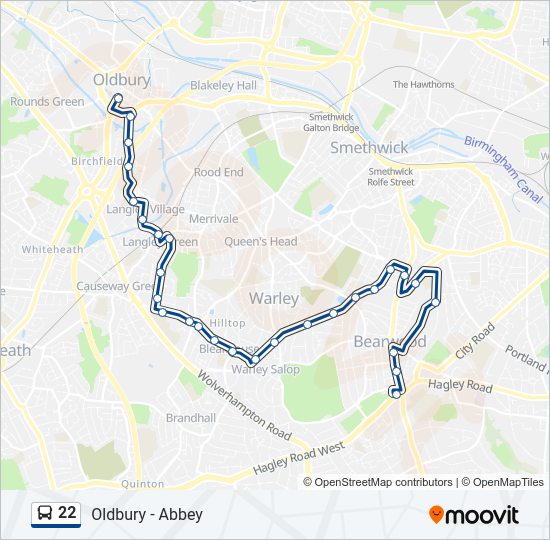 22 Route: Schedules, Stops & Maps - Oldbury (Updated)