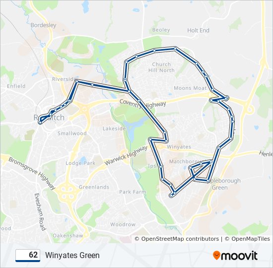 62 Route: Schedules, Stops & Maps - Winyates Green (Updated)