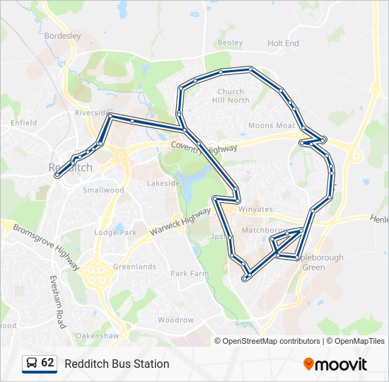62 Route: Schedules, Stops & Maps - Redditch Bus Station (Updated)