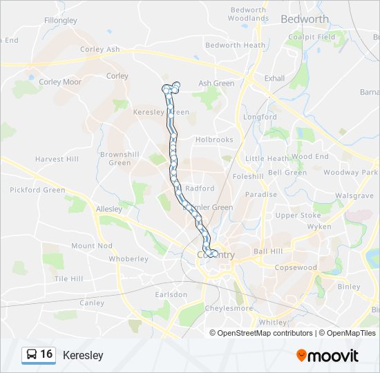16 Route: Schedules, Stops & Maps - Keresley (Updated)