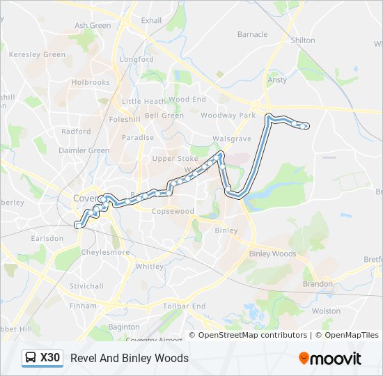 x30 Route: Schedules, Stops & Maps - Walsgrave (Updated)