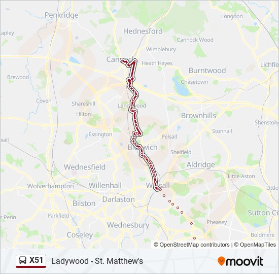 x51 Route: Schedules, Stops & Maps - Cannock Town Centre (Updated)