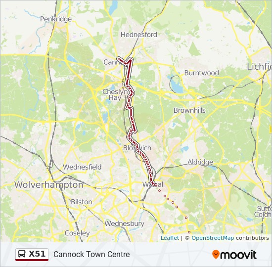 X51 Route: Schedules, Stops & Maps - Cannock Town Centre
