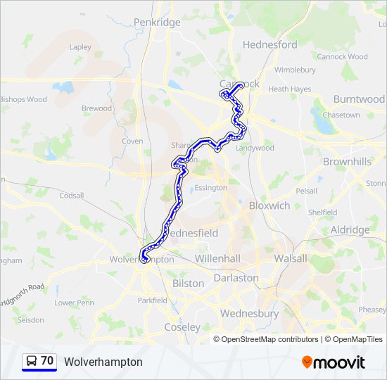 70 Route: Schedules, Stops & Maps - Wolverhampton (Updated)