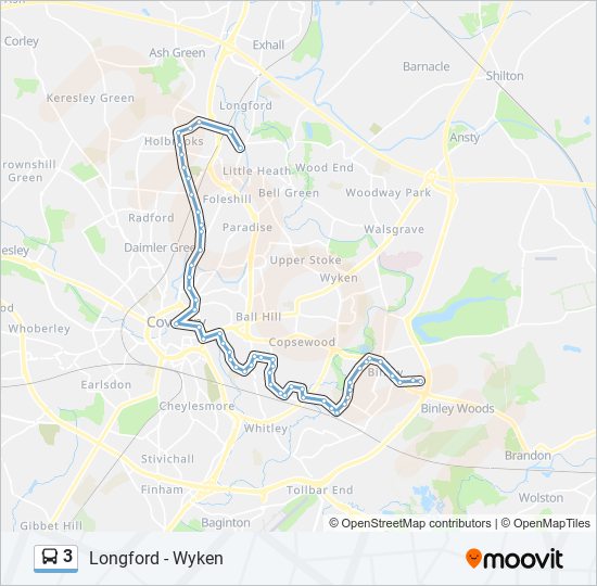 3 Route: Schedules, Stops & Maps - Binley (Updated)
