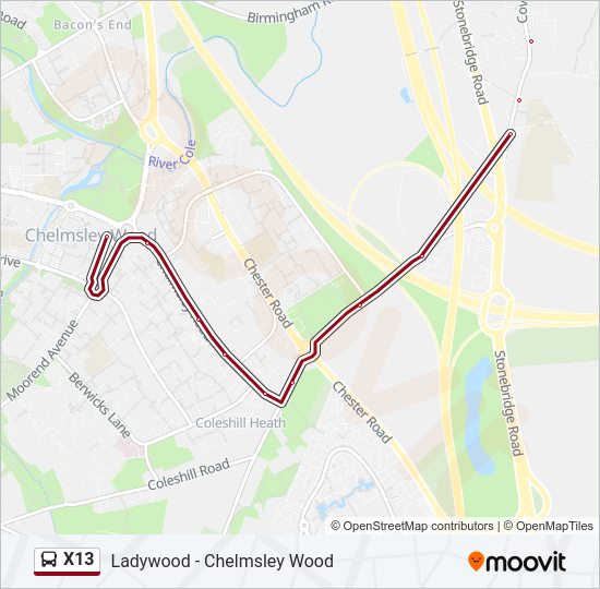 x13 Route: Schedules, Stops & Maps - Chelmsley Wood (Updated)