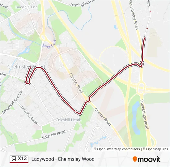 X13 Route: Schedules, Stops & Maps - Chelmsley Interchange (Updated)
